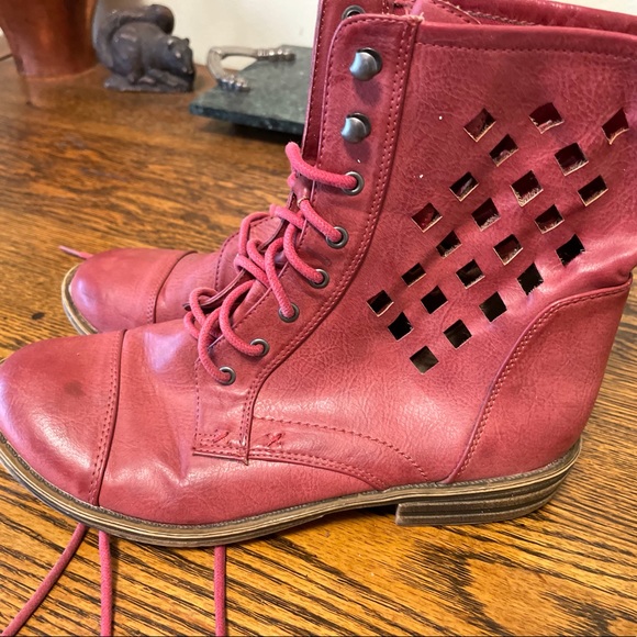 Shoes | Muted Red Lace Up Boot With Cutouts | Poshmark